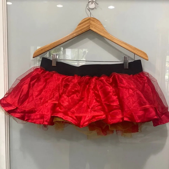 Skirts | Red Yellow Sparkly Mini Rave Edc Ultra Skirt Handmade Layered ...